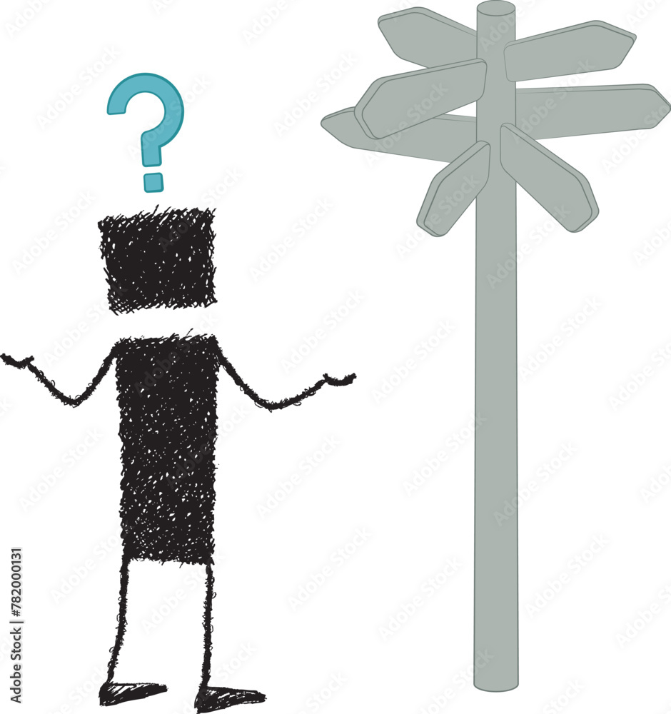 Choosing the path, stick figure. A stick figure at a crossroads seeks ...