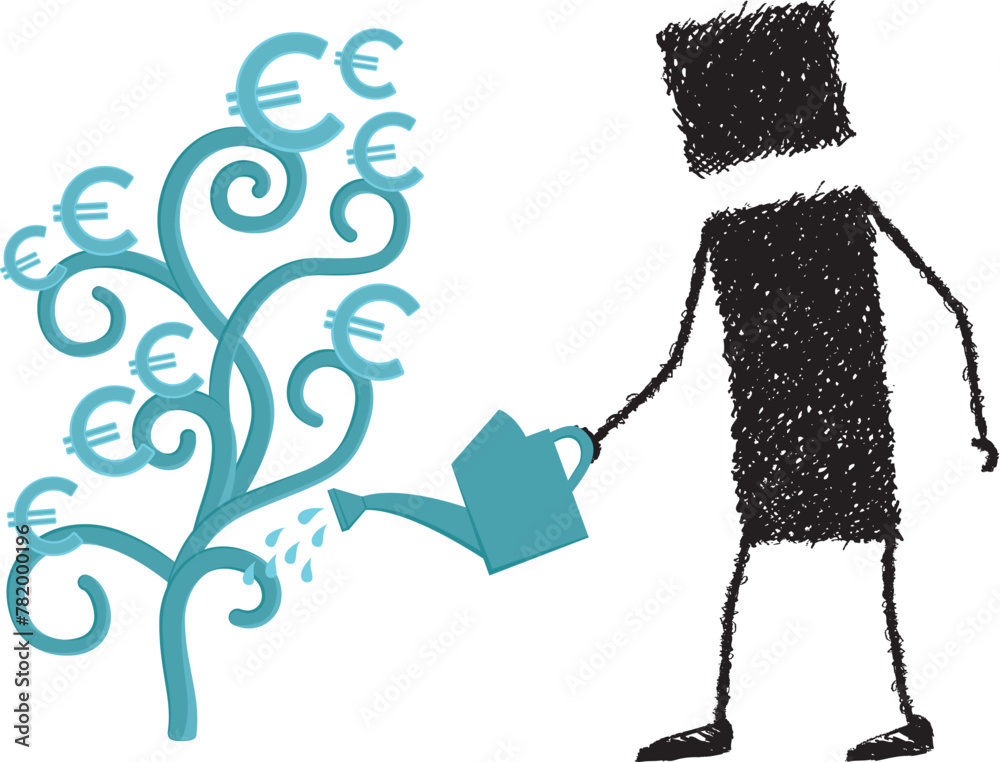 Euro plant, stick figure. A stick figure is watering a plant. The plant ...