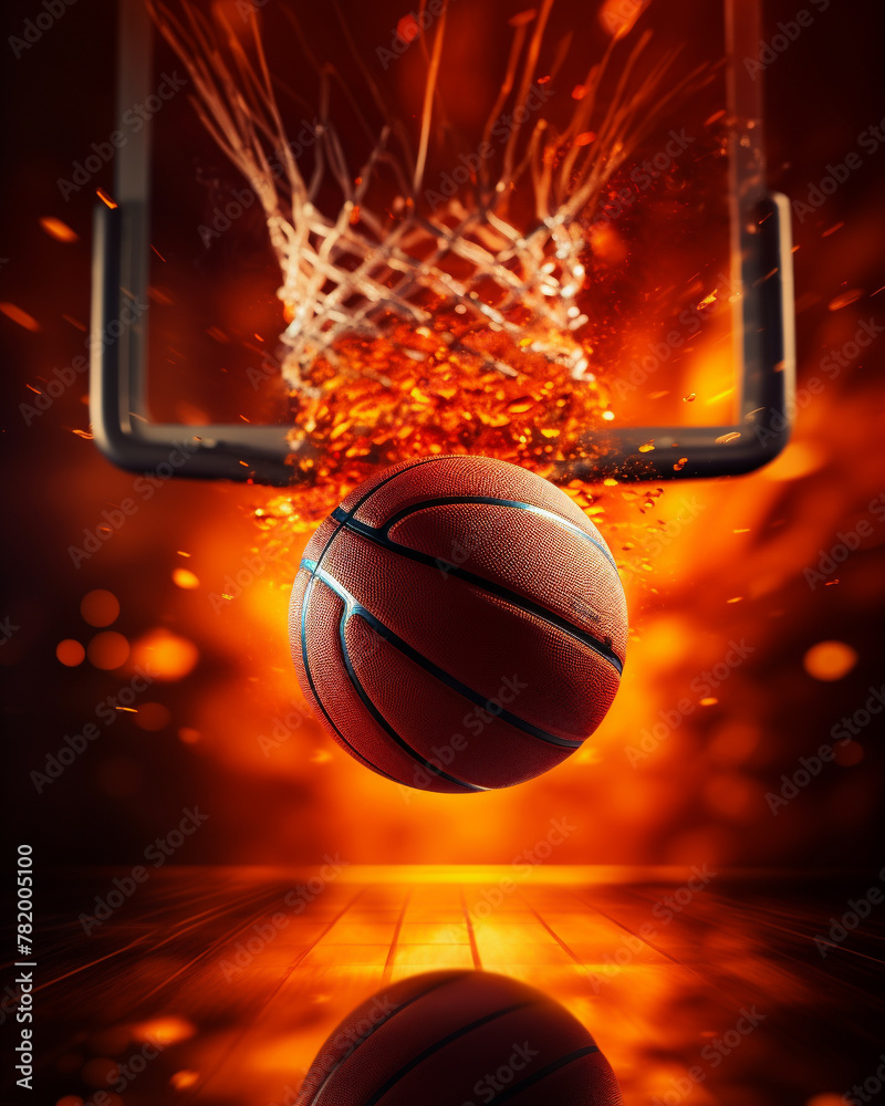 The arc of a basketball as it sails towards the hoop for a three ...