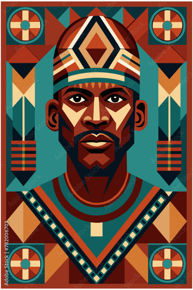 Ethnic poster with african pattern and pride man's face for black ...