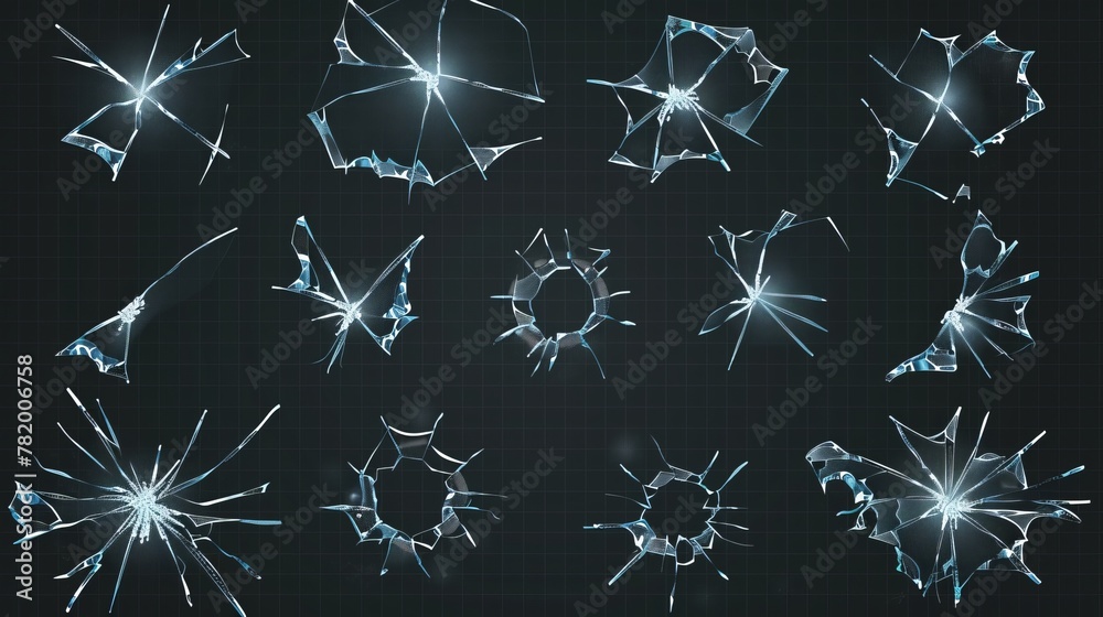 Set of realistic fragments of broken glass isolated on transparent ...