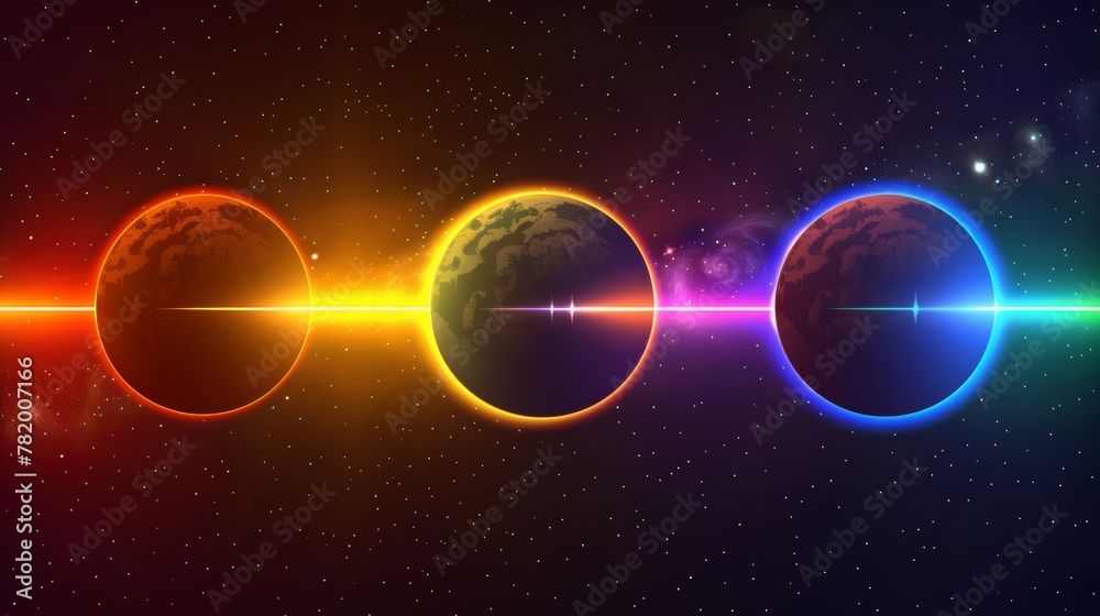 The solar eclipse overlay effect is realistic, with neon blues, yellows ...