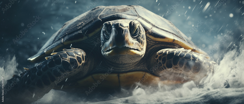 Majestic turtle serenity. A magnificent, large turtle gracefully glides ...