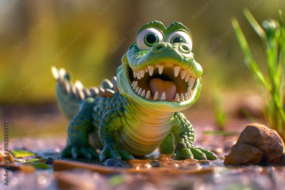 Cute laughing crocodile, in animated 3d cartoon style, with big eyes ...