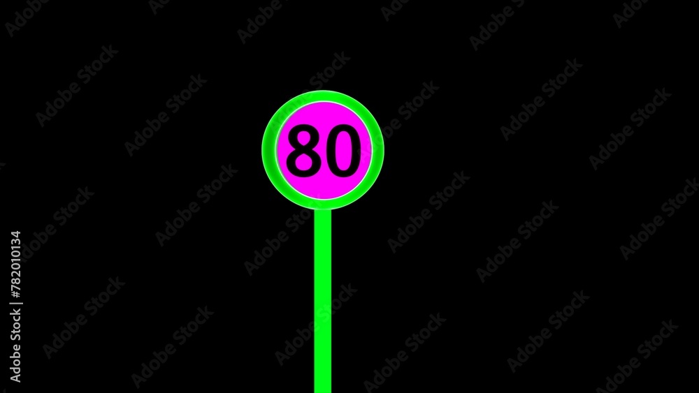 Traffic sign showing speed limit on highway full of cars. 80 km speed ...