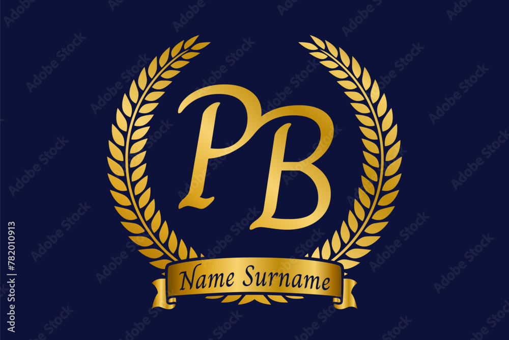 Initial letter P and B, PB monogram logo design with laurel wreath ...