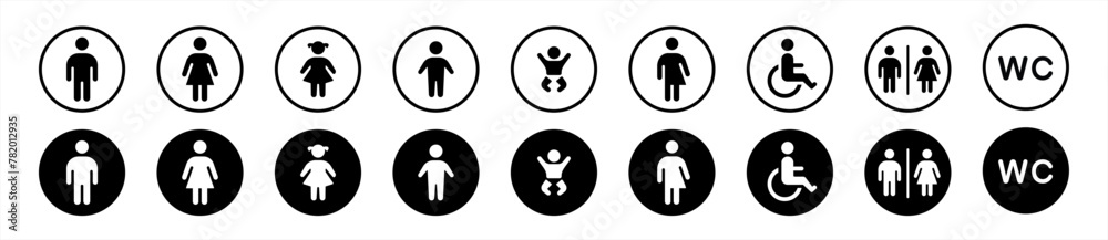 WC icons set. Toilet symbol. Man and woman signs, Male or female ...