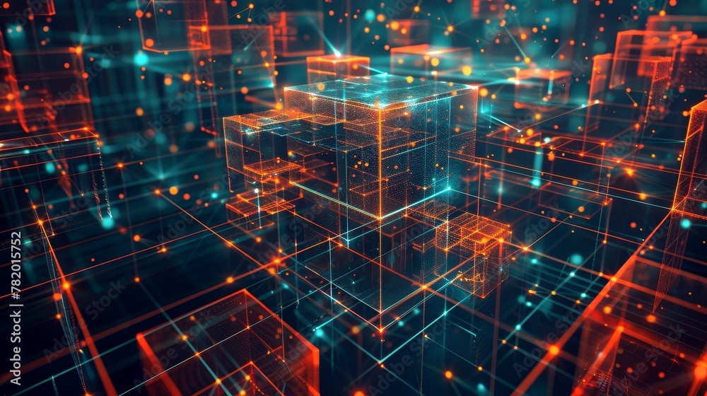Abstract Grid: A 3D vector illustration of a grid system with various ...