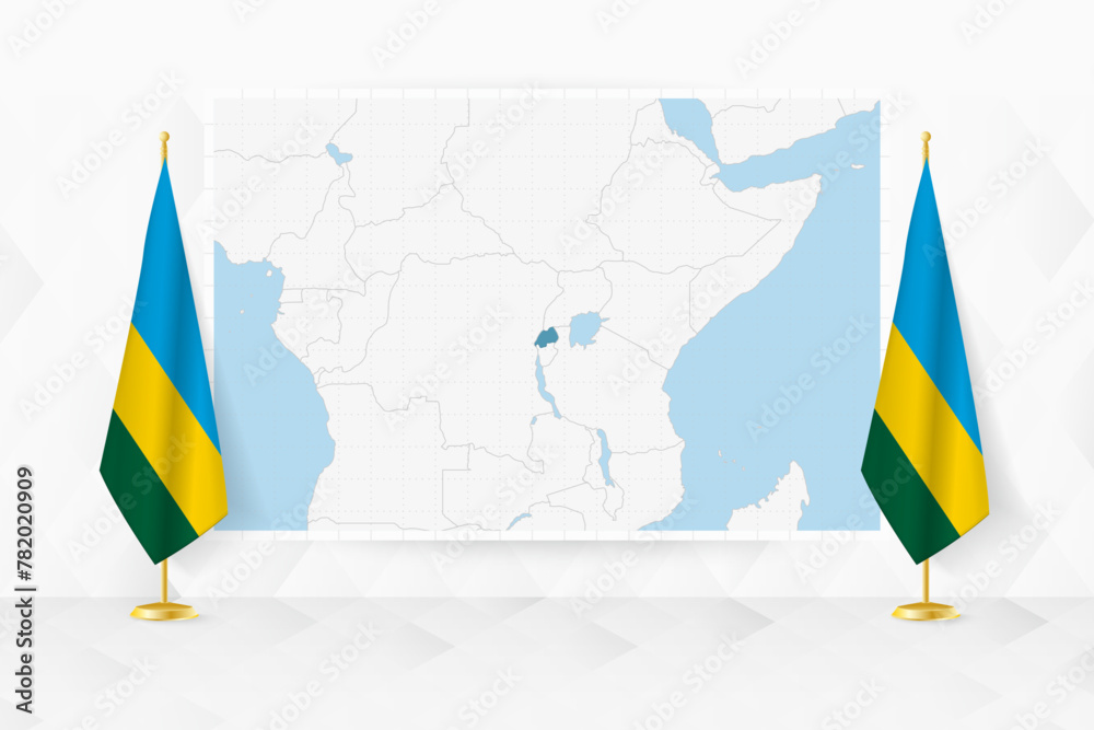 Map of Rwanda and flags of Rwanda on flag stand. Stock Vector | Adobe Stock