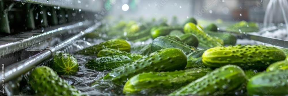 Washing Many Cucumbers, Cucumbers Automated Washing Line, Vegetable ...