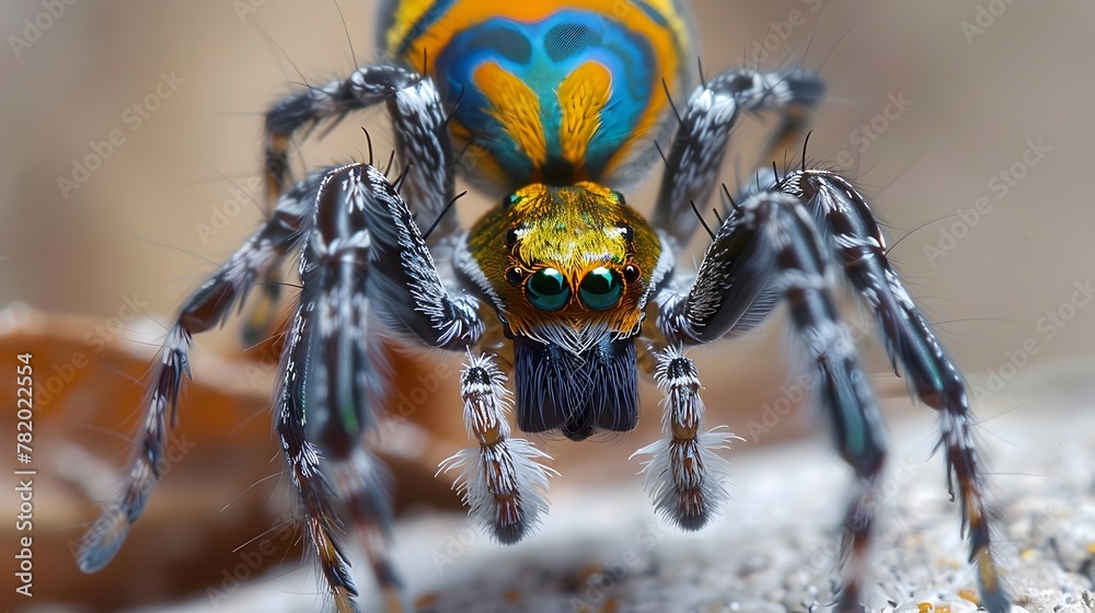 Vibrant Peacock Spider Performing Intricate Mating Dance Showcasing ...