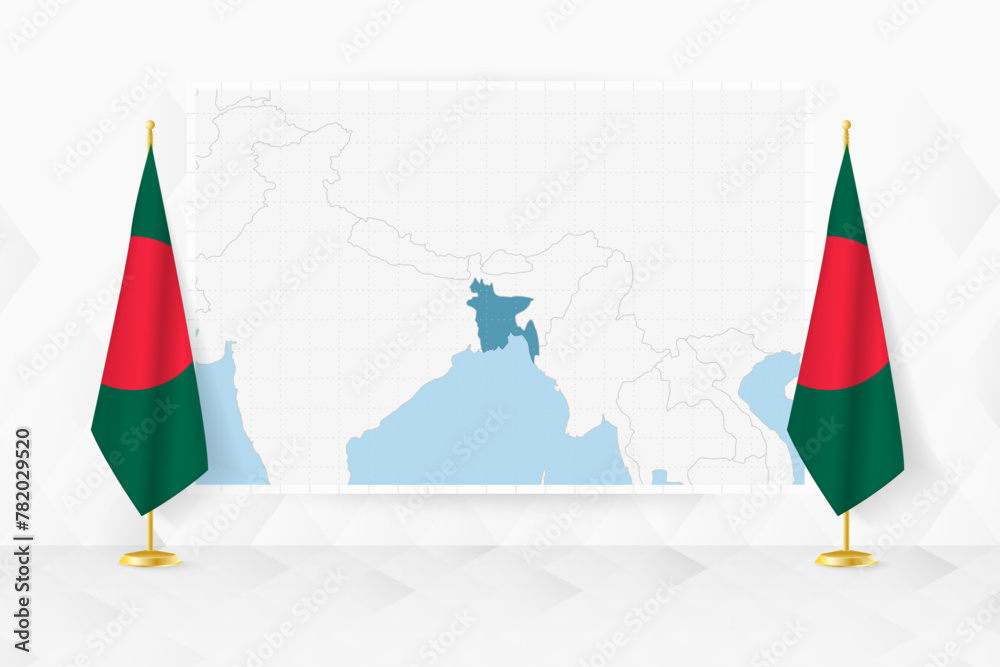 Map of Bangladesh and flags of Bangladesh on flag stand. Stock Vector ...