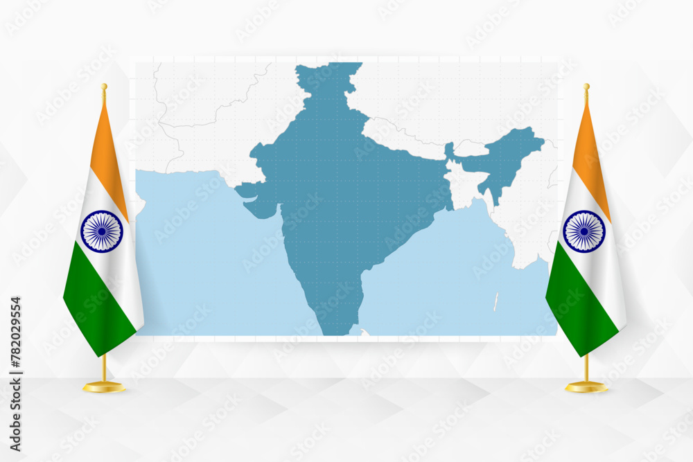 Map of India and flags of India on flag stand. Stock Vector | Adobe Stock