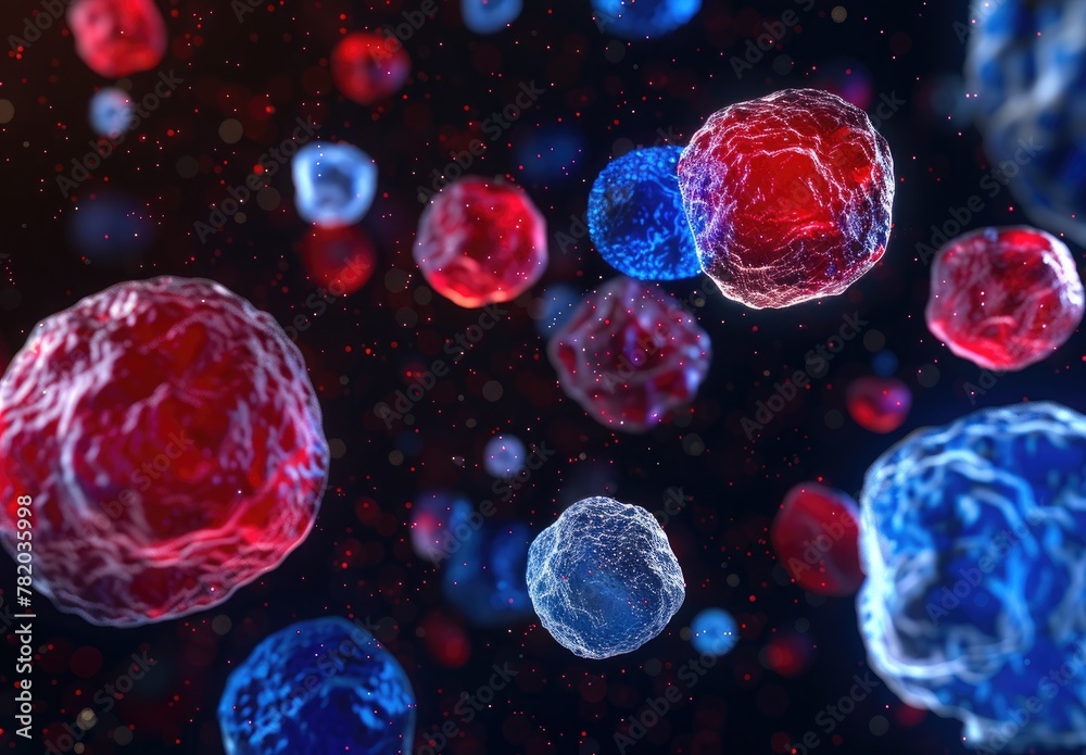 Ethereal depiction of cancer cells floating with energetic auras ...