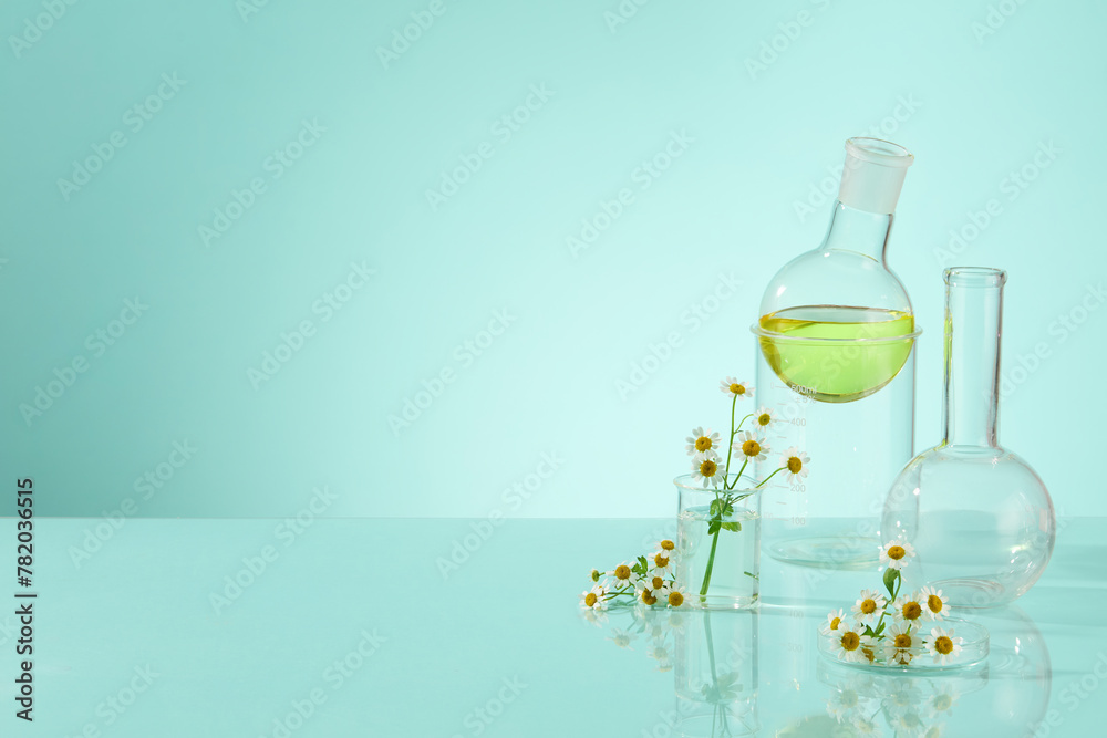 Laboratory glassware, beaker, boiling flask made of transparent glass ...
