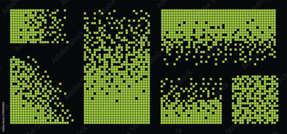 Pixel disintegration background set. Decay effect. Dispersed dotted ...