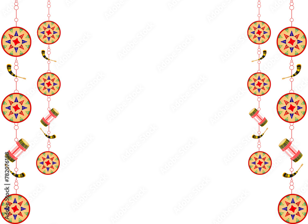 Vector illustration of assamese pattern border with bihu elements Stock ...
