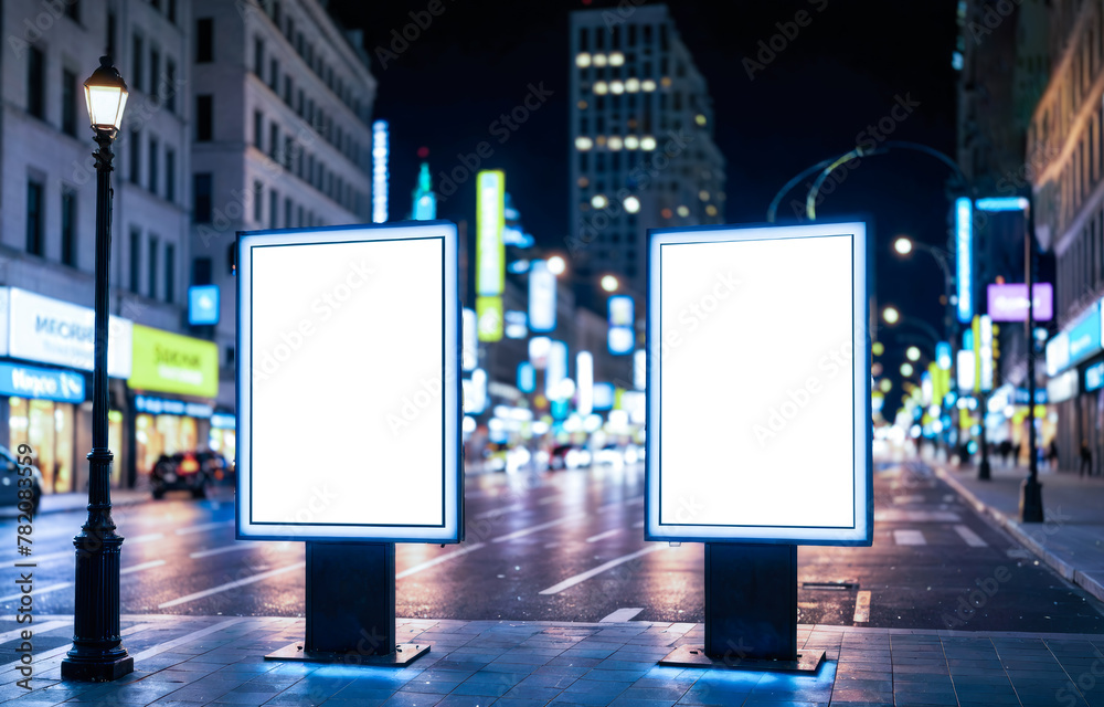 two Blank street billboard at night. advertising display. Blank ...