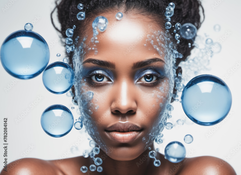 young african american woman face with natural foamy gel. beauty ...