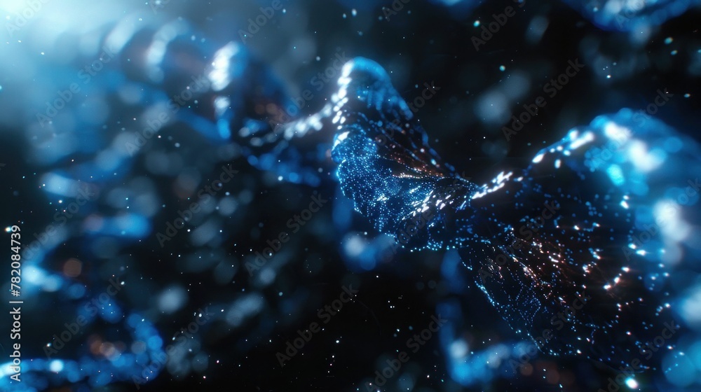 Dark DNA Strand with Water Droplets Shining in the Shadows, Mysterious ...