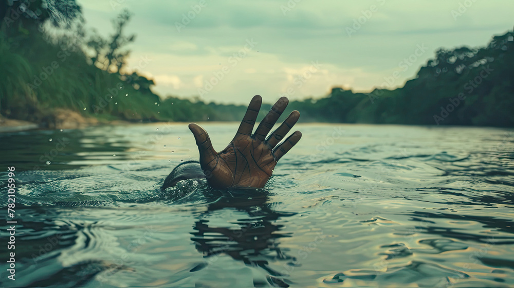 Black African American man hand drowns underwater in river Stock Photo ...
