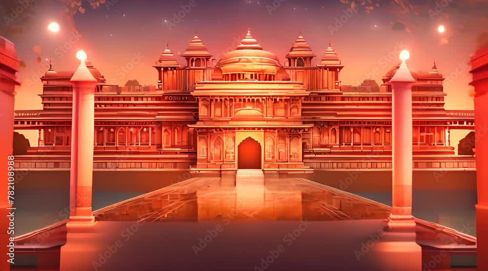 Model of Ayodhya shri Ram mandir Ram temple night scene Illustration of ...
