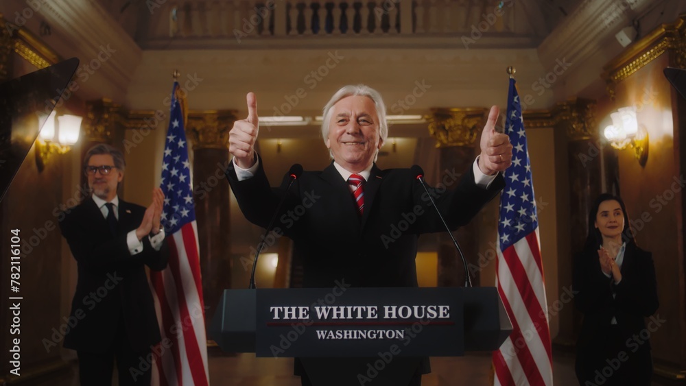 New US President smiles, shows thumbs up during press conference after ...