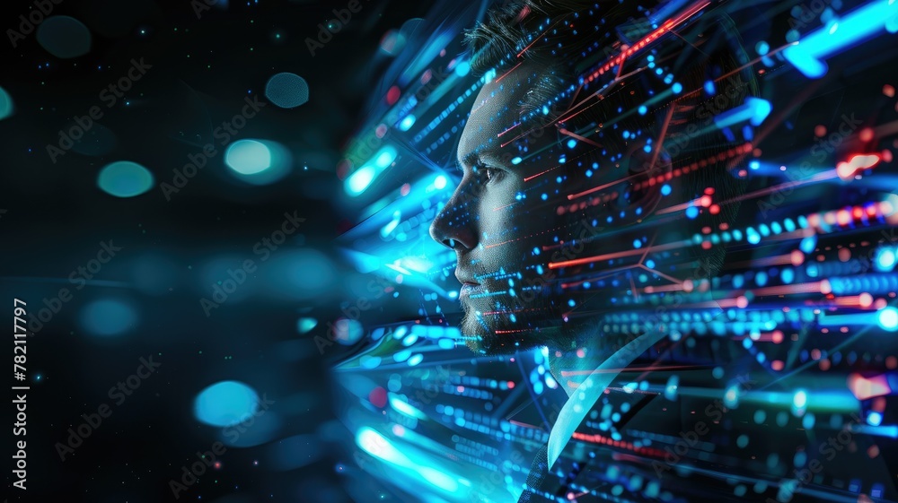 Man merging with advanced digital technology - A conceptual image ...