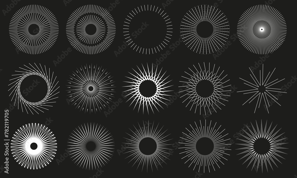 Round patterns of the sun, stars. Sun, stars, magic symbols. Abstract ...