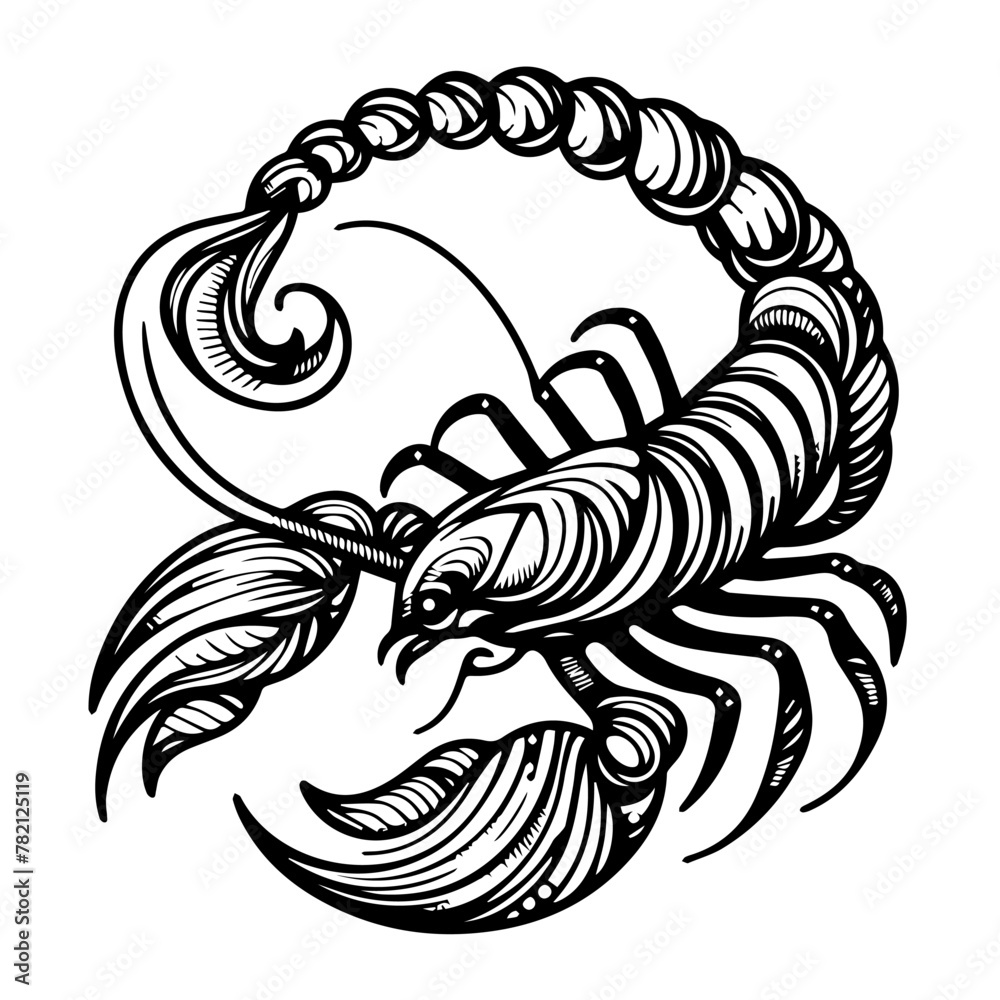 Linear abstract scorpion drawing for tattoo. Stock Vector | Adobe Stock
