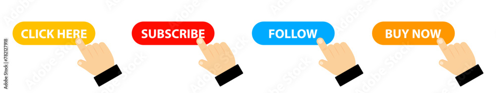 Click here button,Subscribe button,Follow button,Buy Now Button with ...