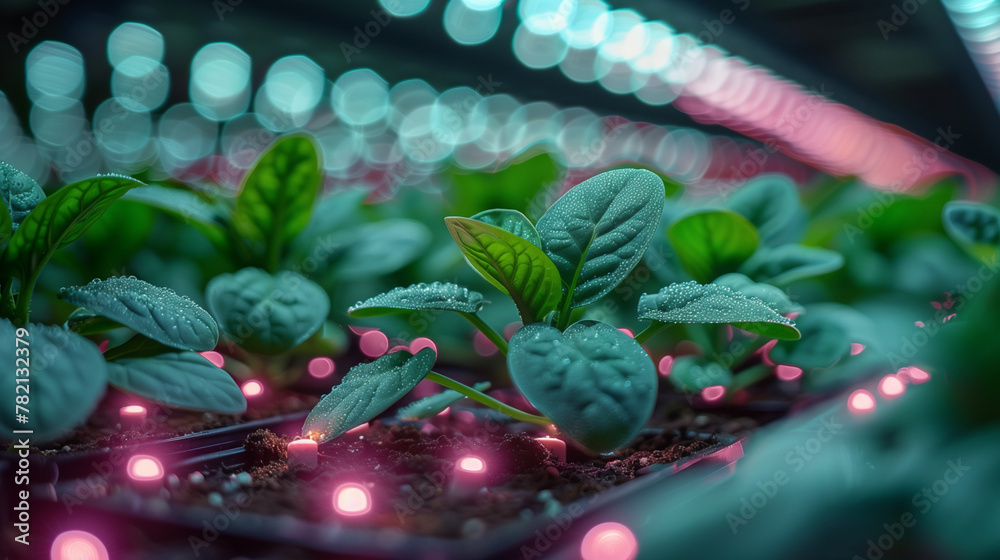 "Dewy Sprouts in LED Paradise" Dew-kissed sprouts thrive under the ...