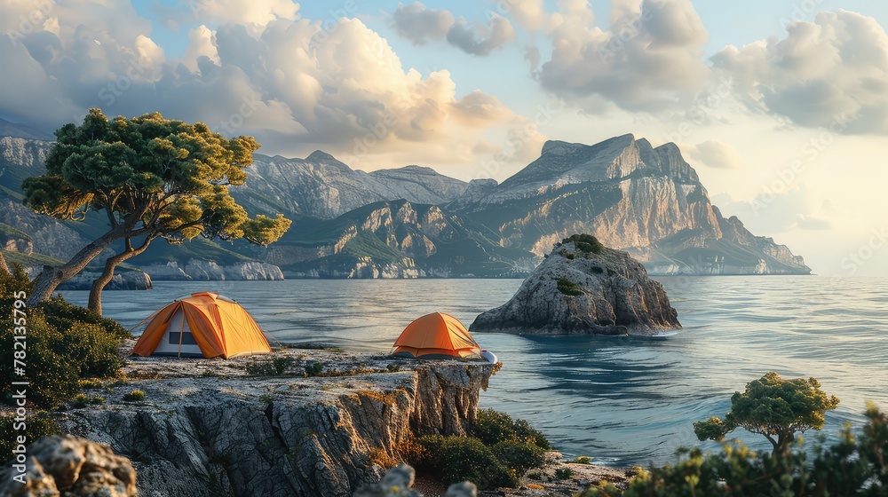Coastal camping, Capture the allure of camping along rugged coastlines ...