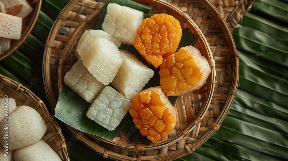 processed food from street yam on a woven bamboo background AI ...