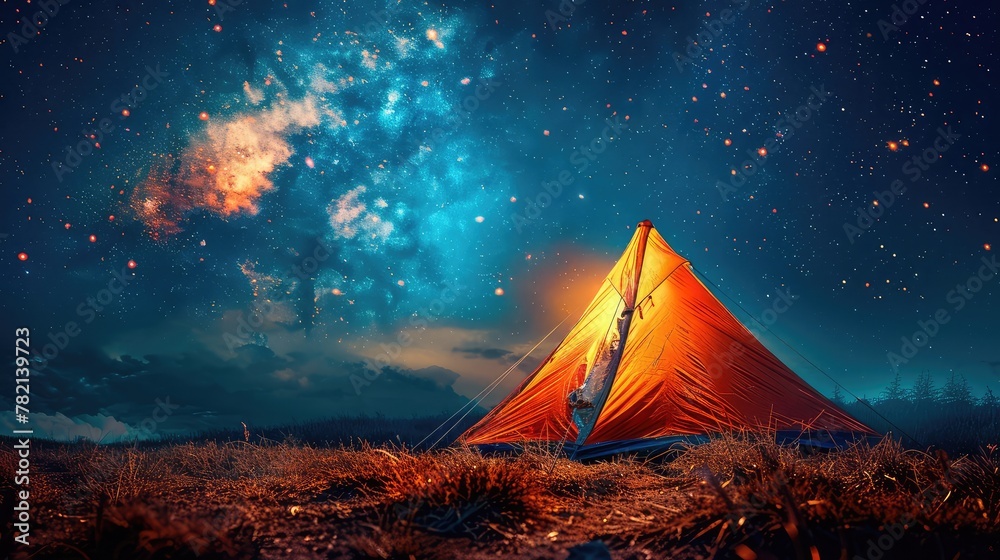 Camping under the stars, Capture a stunning image of a tent pitched ...
