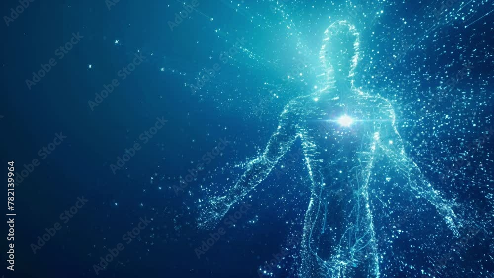 Illustration of man with dispersion effect, standing arms open pose; is ...