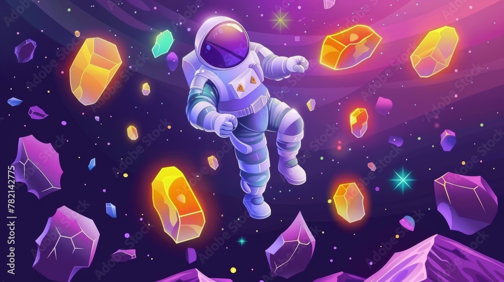 Cosmos, universe cartoon 2D gui futuristic adventure with cosmonaut ...