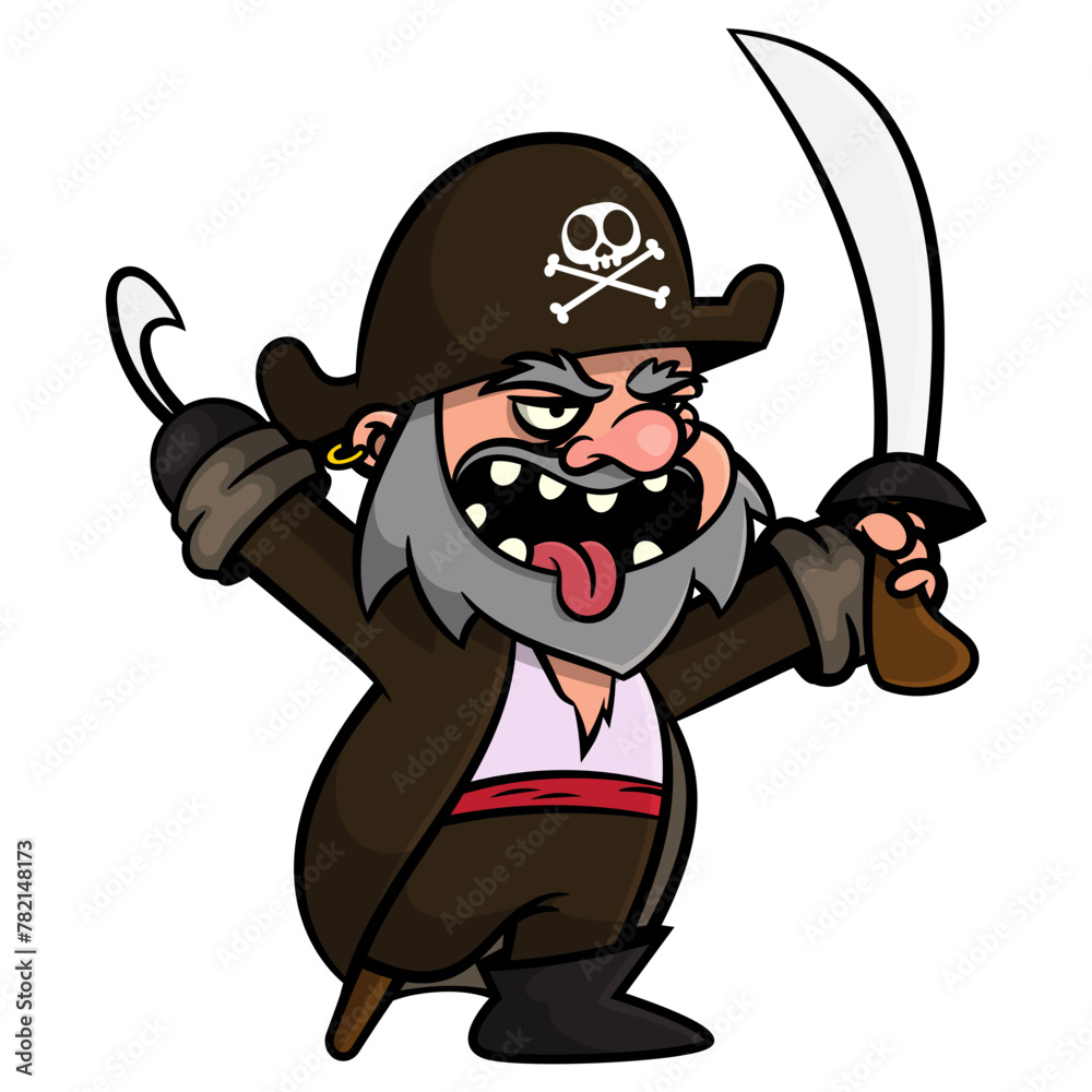 Angry Captain Pirates cartoon characters holding a sword and hook get ...