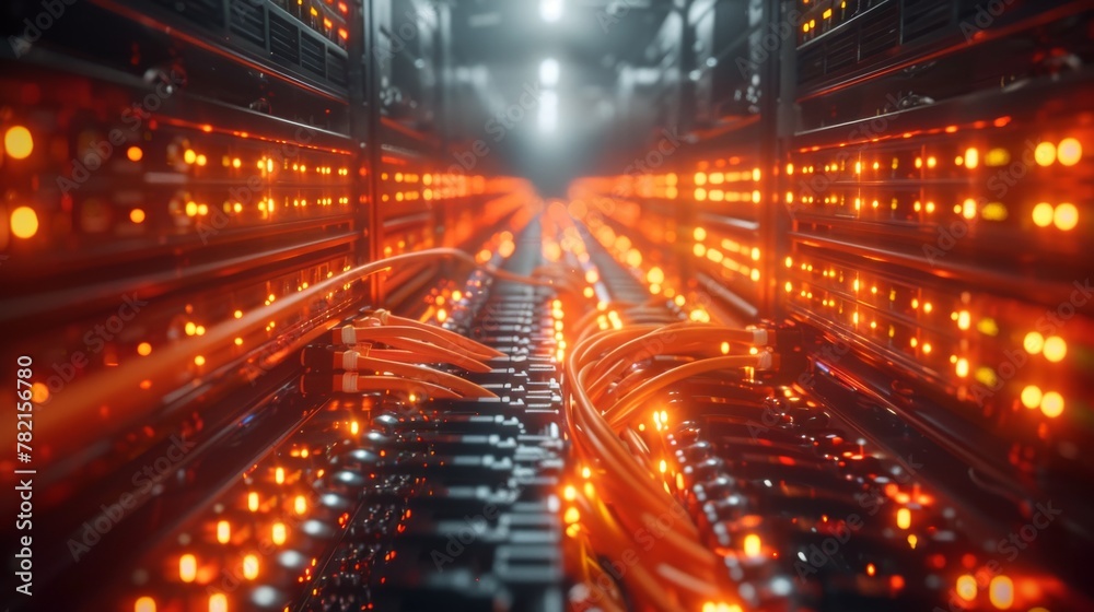 An endless loop of seamless looping animation. Countless orange cables ...