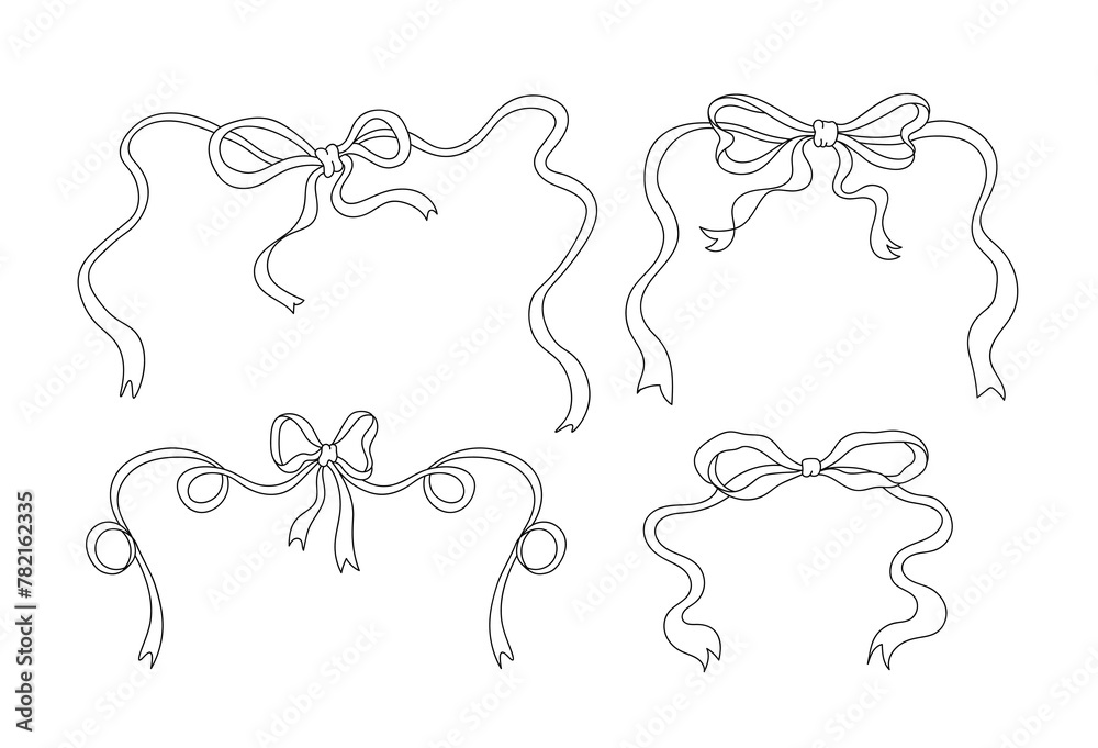 Cute coquette ribbon bow vector, soft girl bow clip art vector. Hand ...