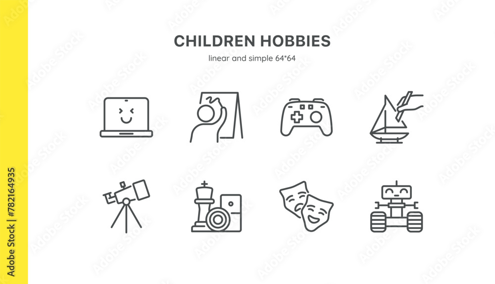Vetor de Children Hobbies and Activities Icon Set: Art, Science, and ...