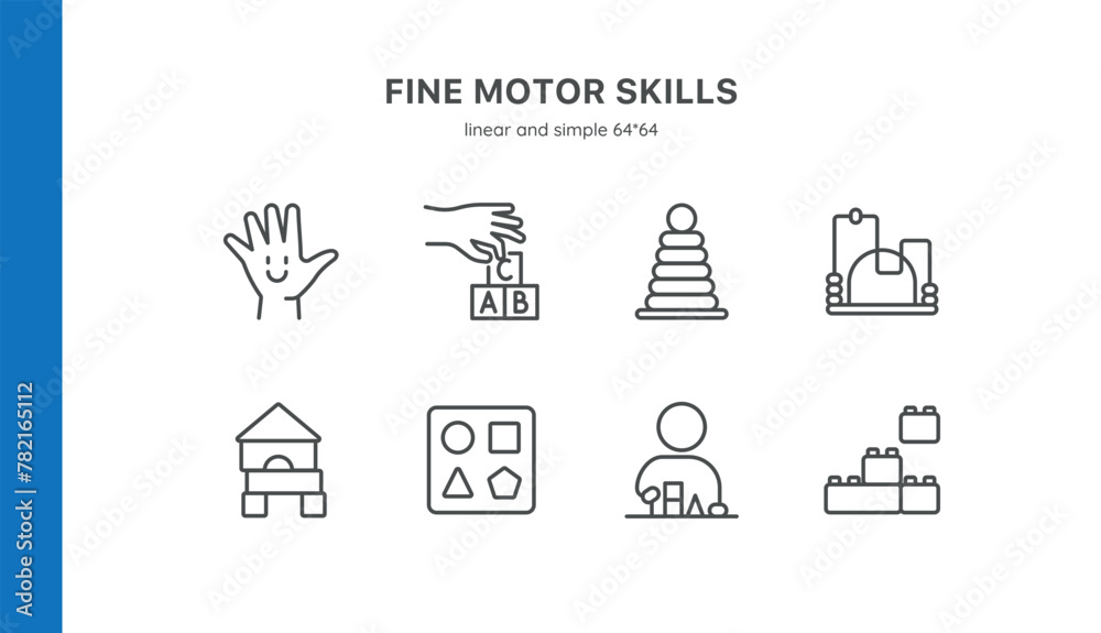 Fine Motor Skills Development Icons. Simple Line Art Set for Children ...