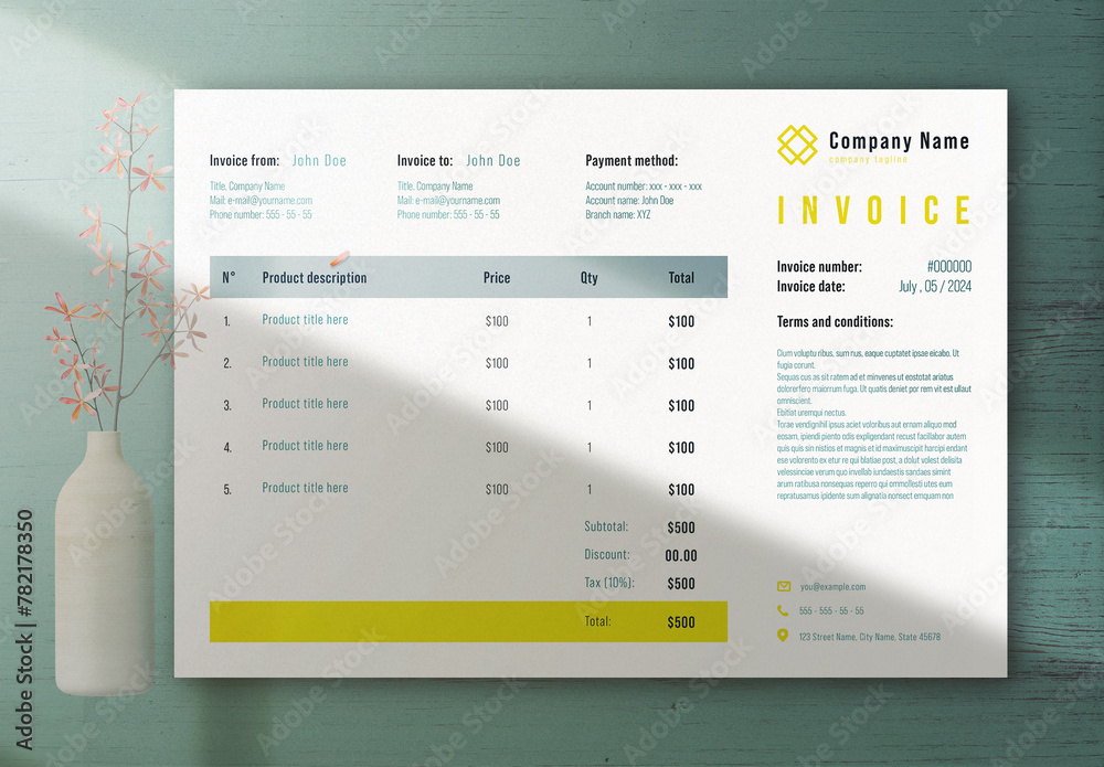 Modern Invoice Layout Stock Template | Adobe Stock