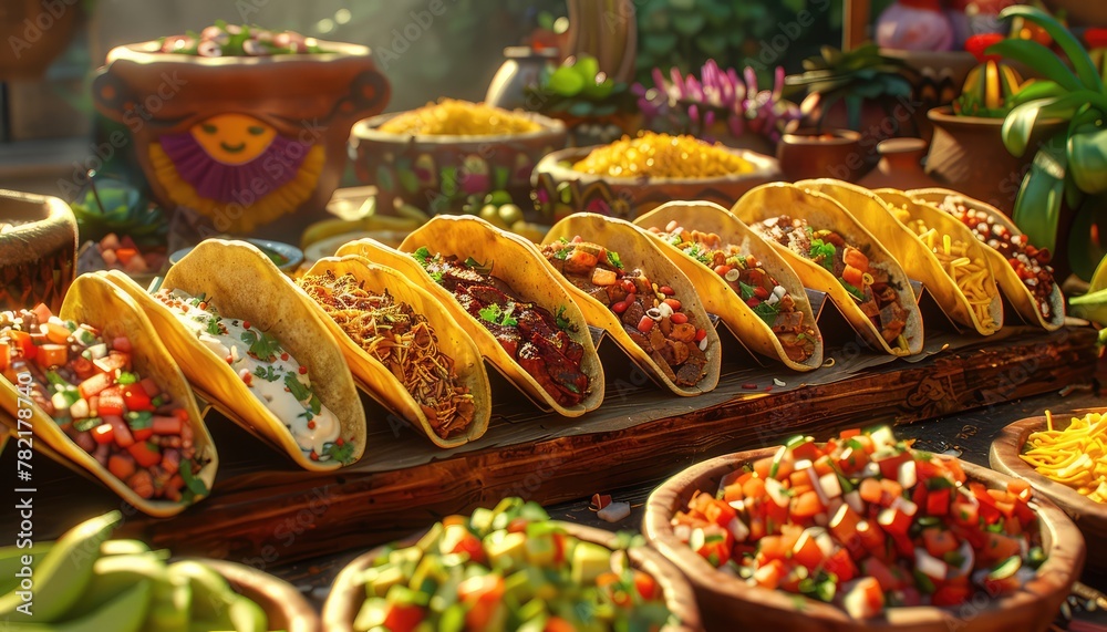 Taco Fiesta Extravaganza, Create a concept showcasing the colorful and ...