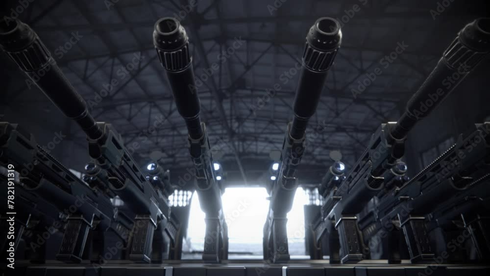 World military machine gun Machine Gun production line. Factory process ...