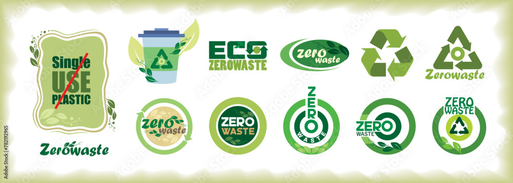 Zero Waste Movement icons, Eco-Friendly symbols and notations. Stock ...