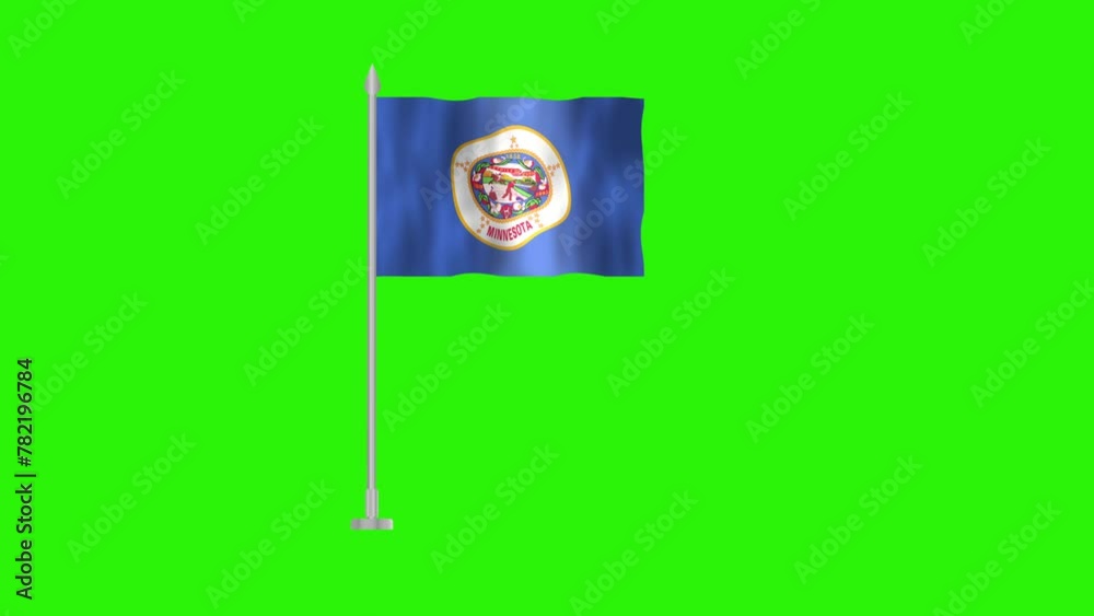 Flag of Minnesota, Pole flag of Minnesota on Green screen chroma key ...