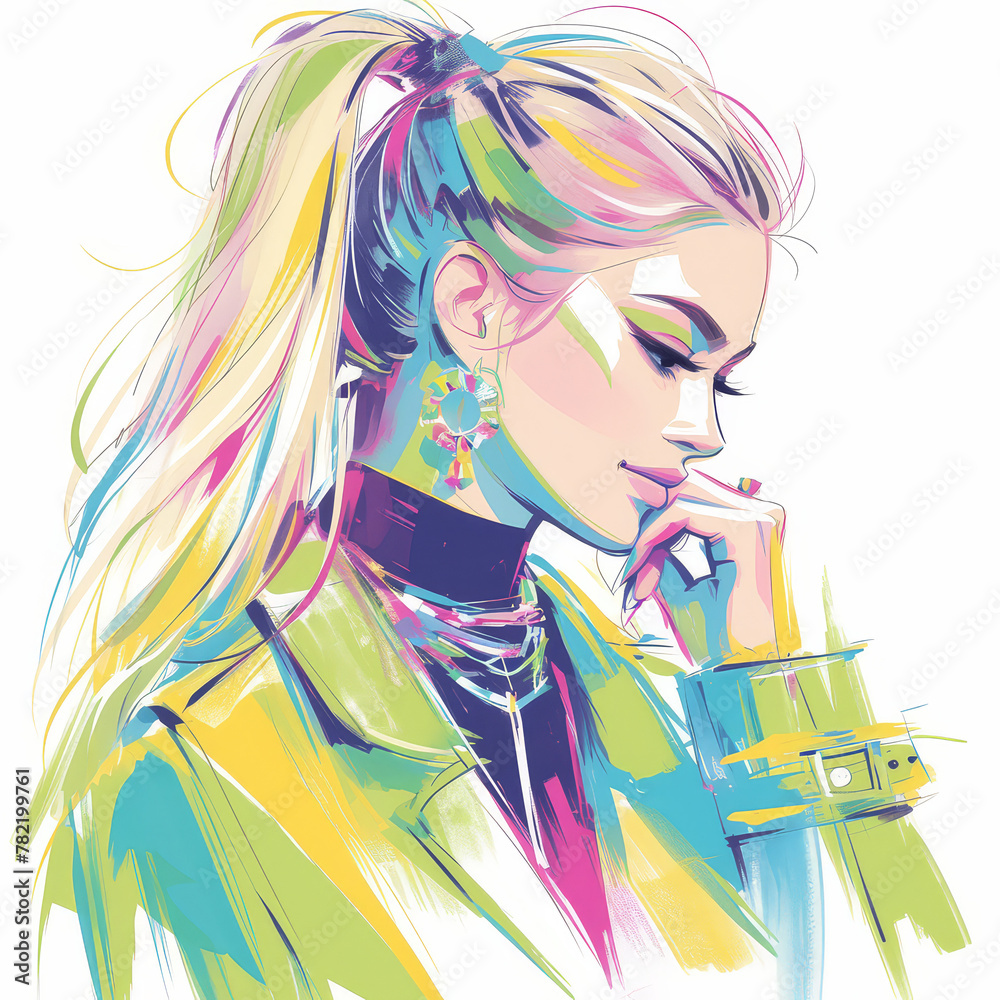 Colorful vector illustration of anime girl. Profile image of beautiful ...