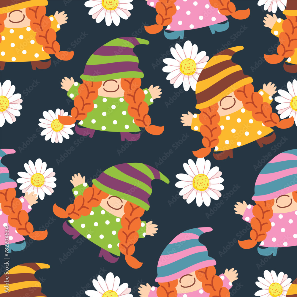 Seamless pattern of Gnome with small white flowers, It's a that looks ...