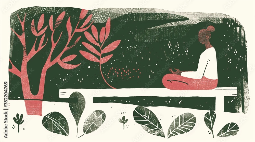 A serene illustration of a person practicing mindfulness meditation ...